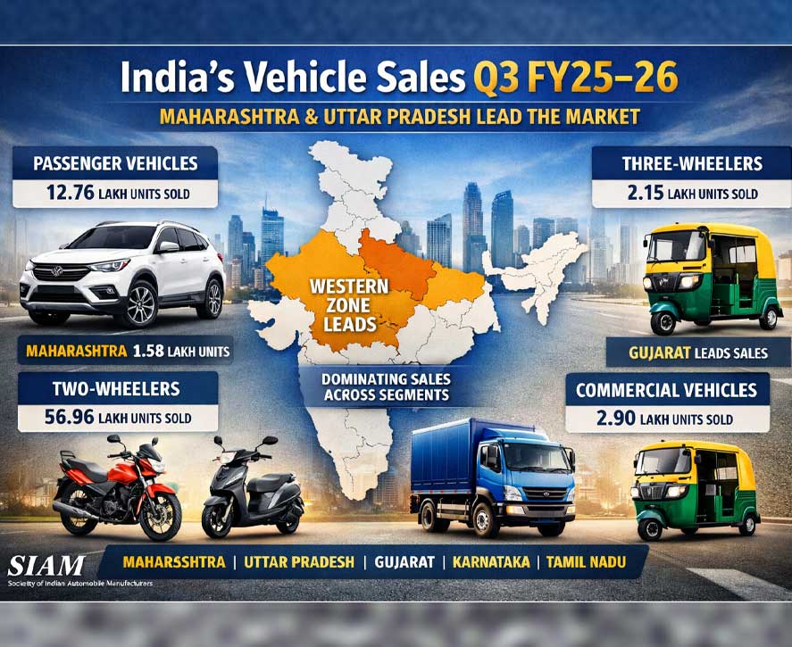 Western Zone leads India’s vehicle sales across segments in Q3 FY25–26 ...